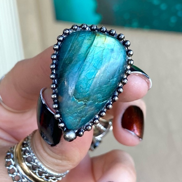 Silverskylight2 | Jewelry | Natural Dark Blue Green Iridescent Flash ...